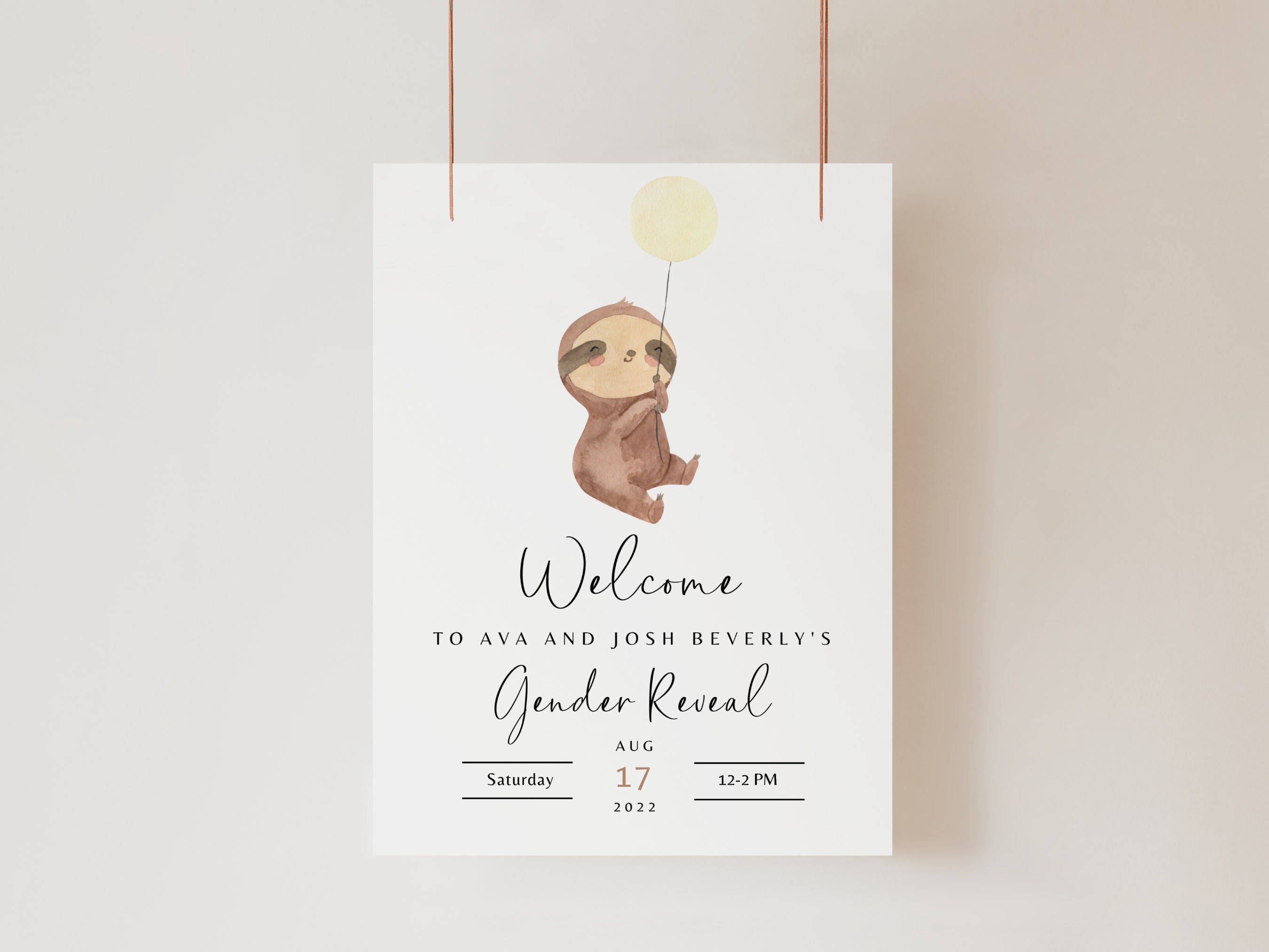 Editable Sloth Baby Shower Welcome Sign Template, Printable Safari ...