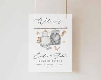 Baby Clothes Gender Reveal Welcome Sign Template, Editable Boho Gender ...