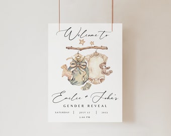 Baby Clothes Gender Reveal Welcome Sign Template, Editable Boho Gender ...