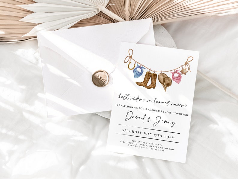 Cowboy Gender Reveal Invitation Template Editable Wild West Boy Baby ...