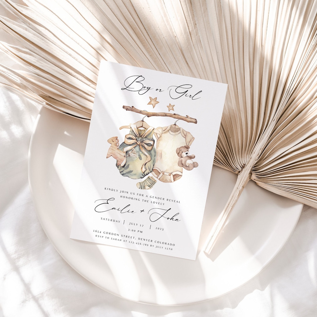 Invitación Boho para Revelación de Género, Plantilla Editable para ...