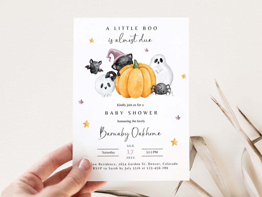 Pumpkin Baby Shower Invitation, Editable A Little Boo Template, Ghost ...