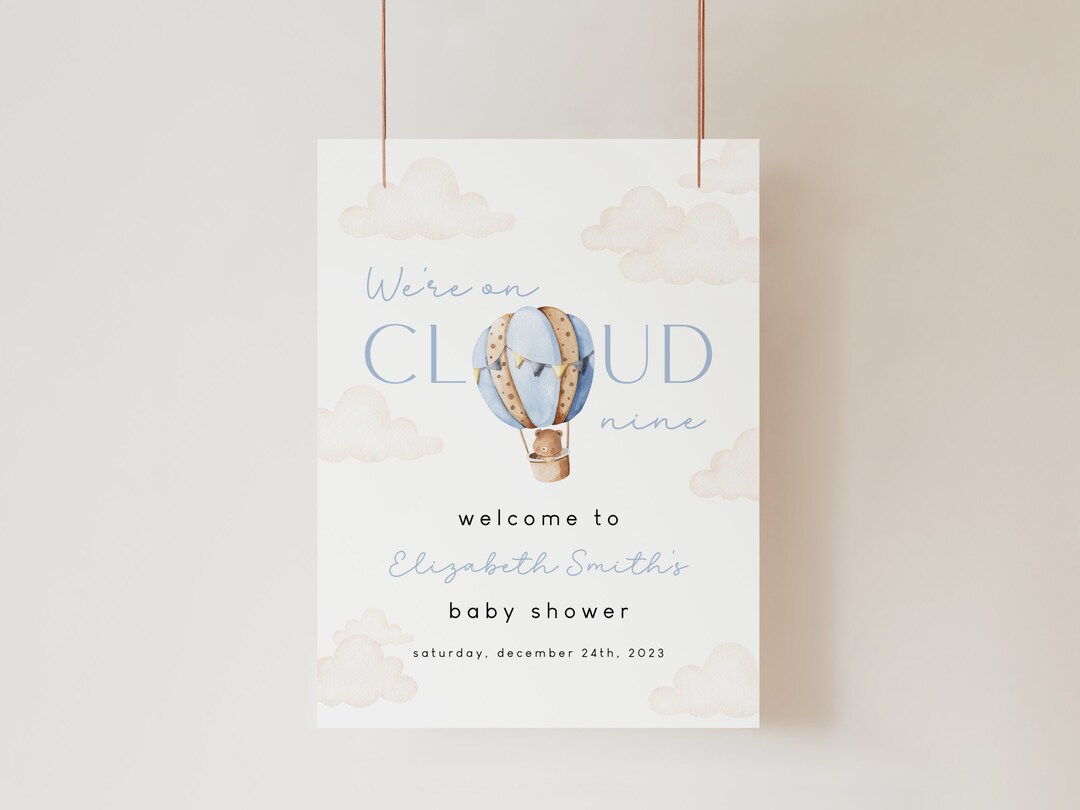 Modern Cloud 9 Baby Shower Welcome Sign Template, We're on Cloud Nine ...