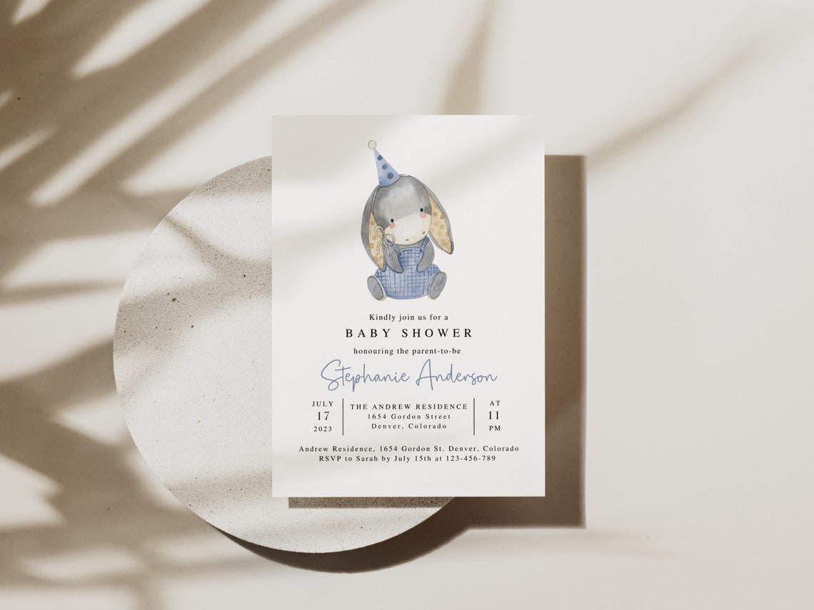 Boho Donkey Baby Shower Invitation Template: Gender Neutral (digital ...