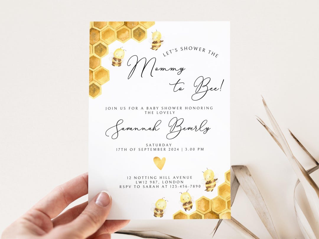 Plantilla de invitación para baby shower de abejas, invitación de mamá ...