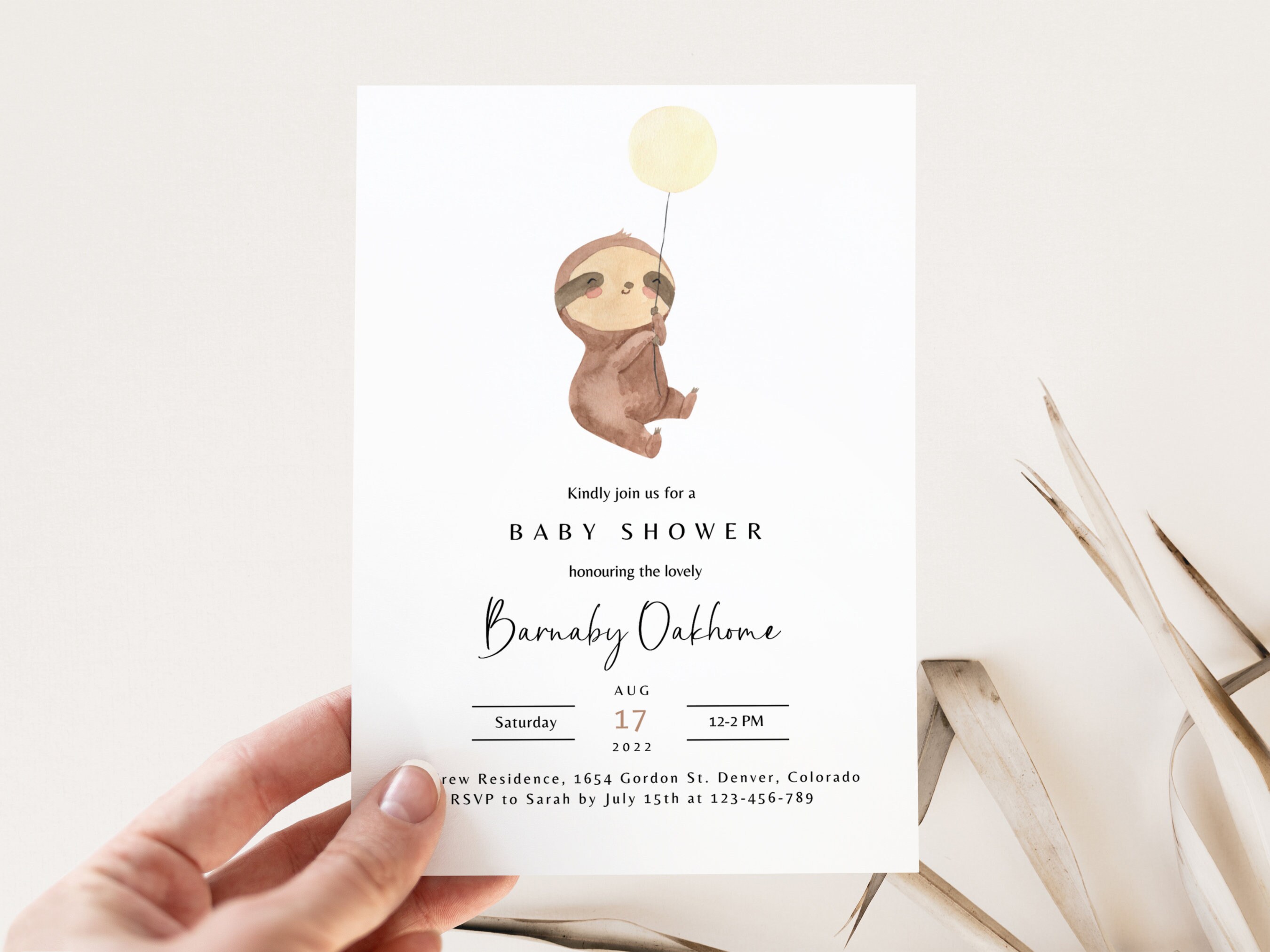 Editable Sloth Baby Shower Invitation Template Printable - Etsy Canada