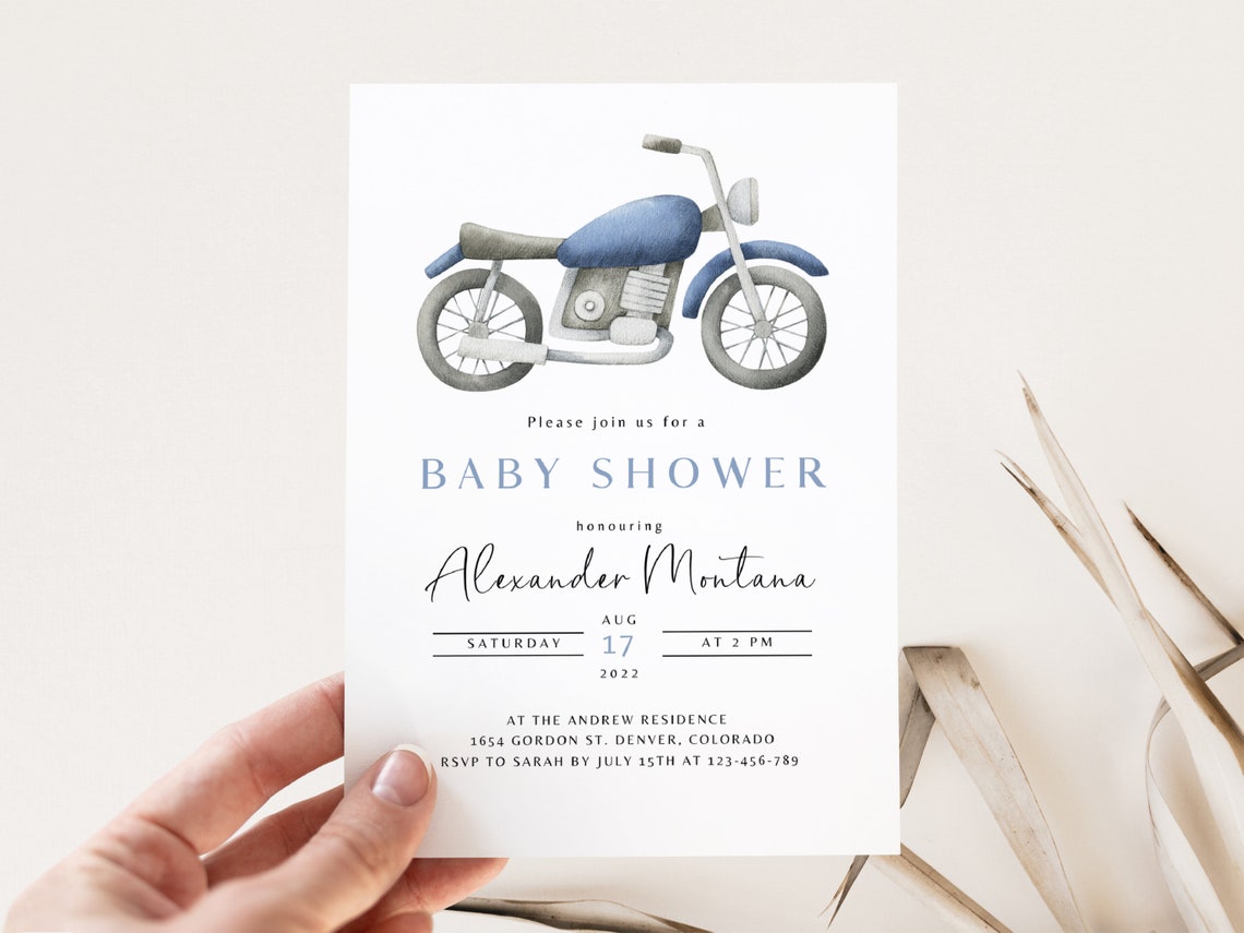 Motorcycle Baby Shower Invitation: Biker Boy Invite (digital Printable ...