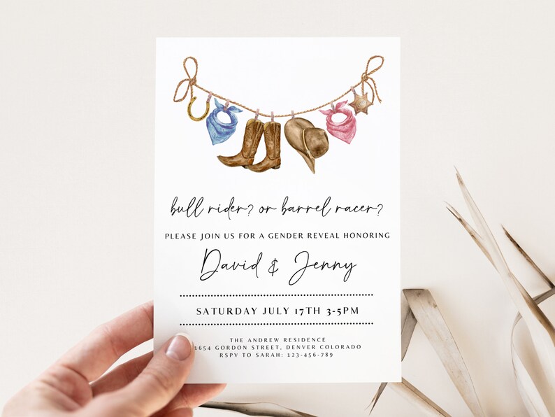 Cowboy Gender Reveal Invitation Template Editable Wild West Boy Baby ...