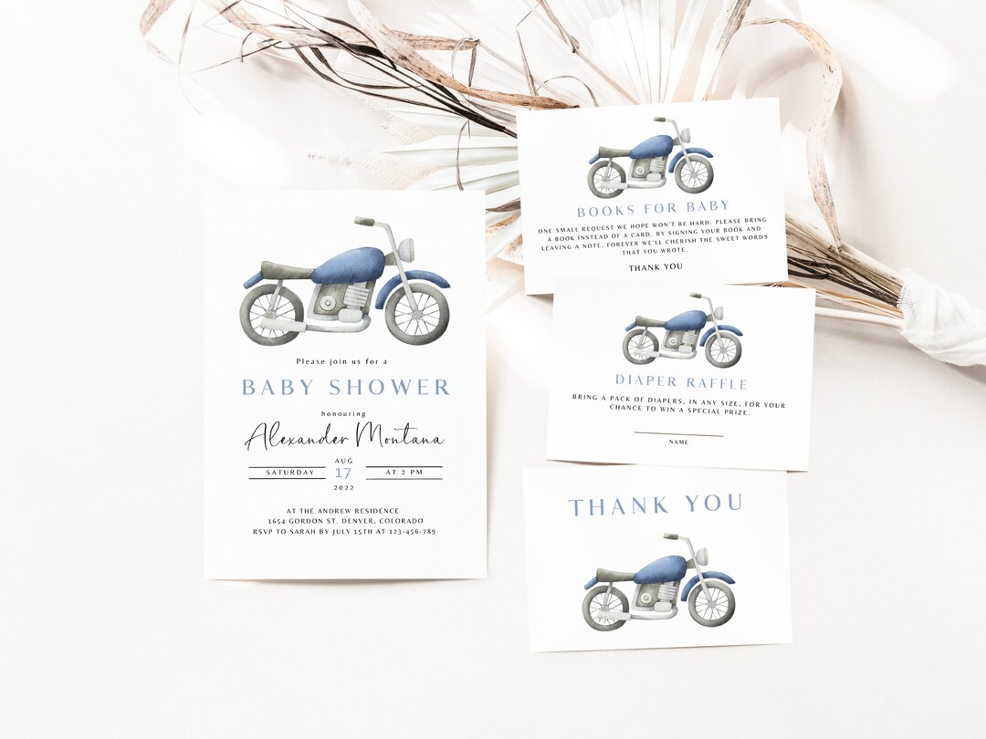 Motorcycle Baby Shower Invitation Bundle: Biker Theme (digital ...