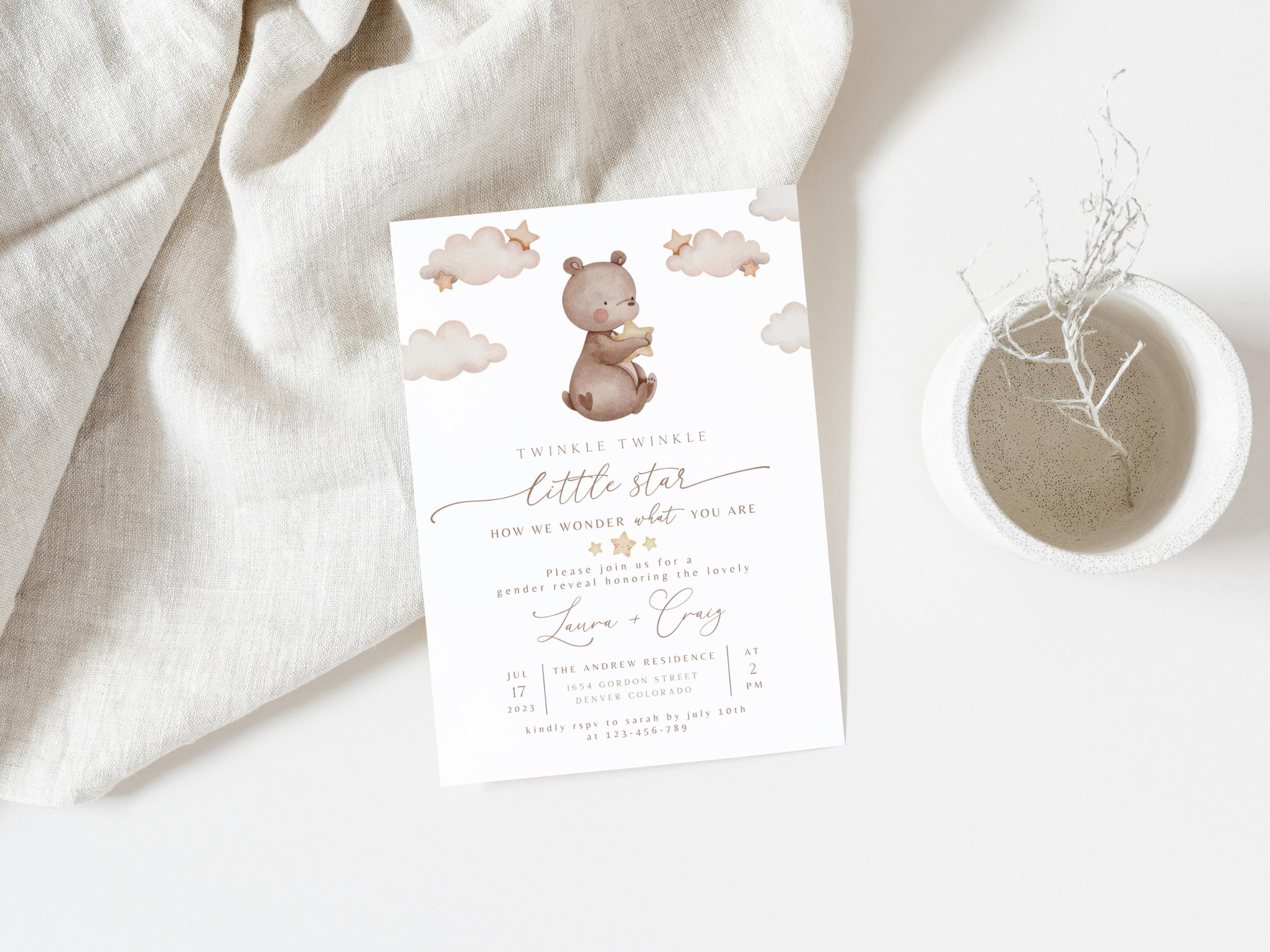 Bear Gender Reveal Invitation: Twinkle Star Theme (digital Download) - Etsy