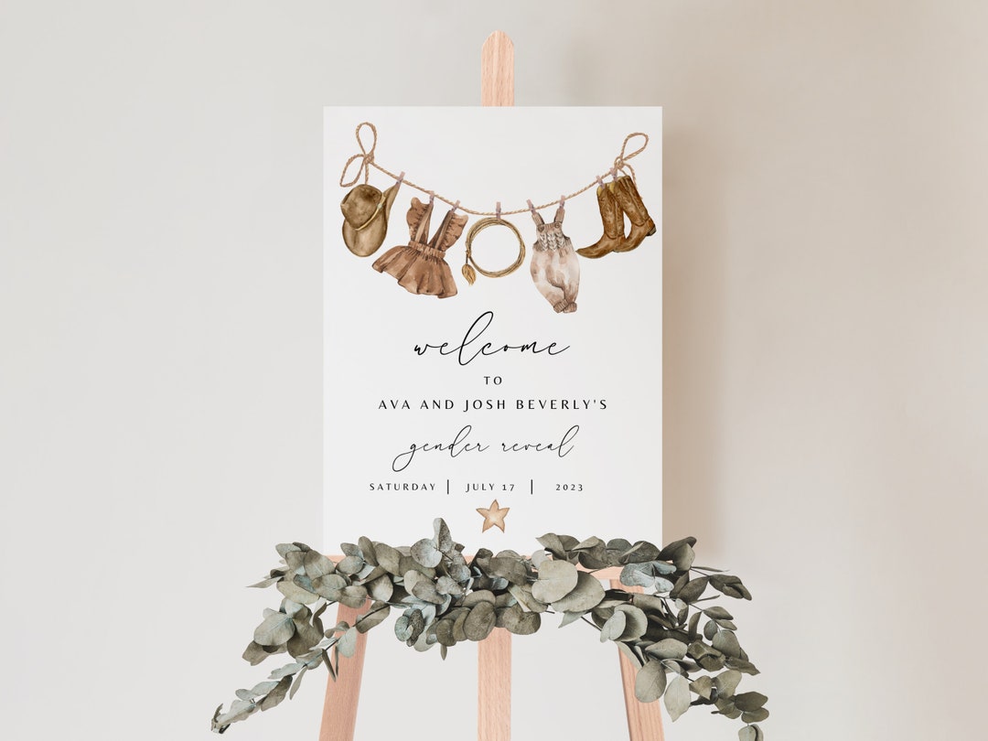 Boho Gender Reveal Welcome Sign, Cowboy Rustic Gender Reveal Sign ...