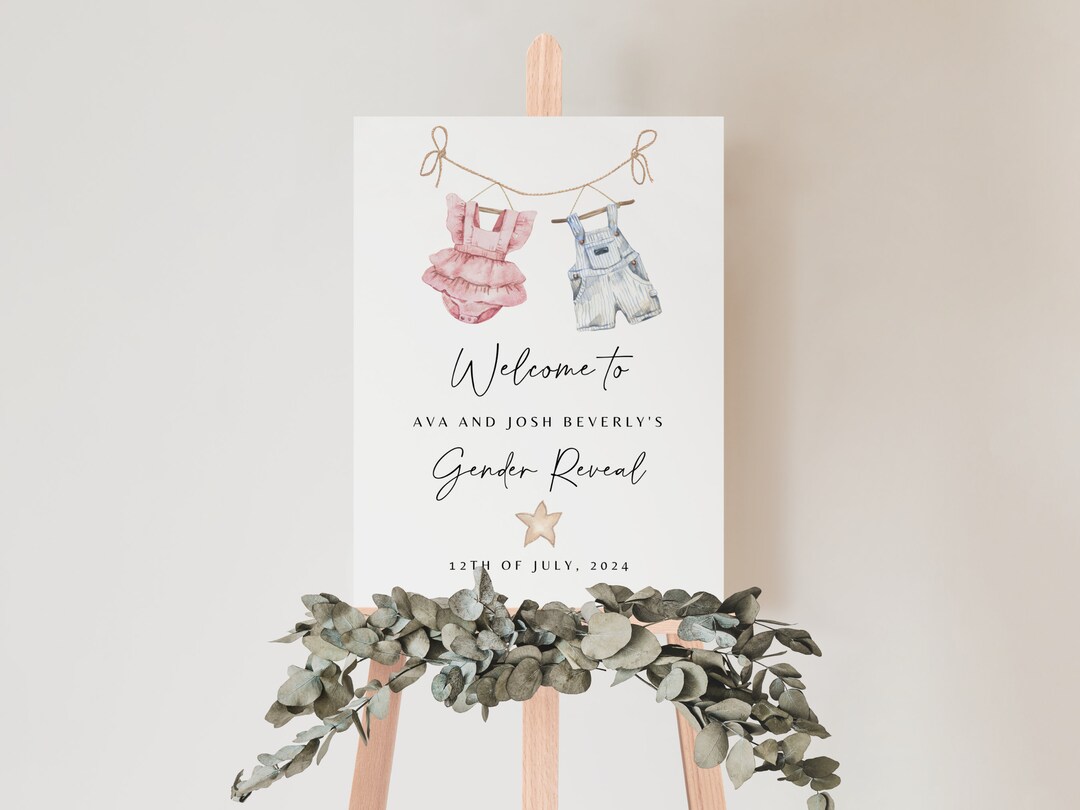 Boho Baby Clothes Gender Reveal Welcome Sign Template (digital Download ...