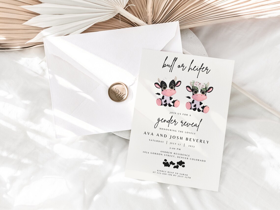 Highland Cow Gender Reveal Invitation: Bull or Heifer (editable ...