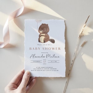 Editable Beaver Balloon Beaver Theme Baby Shower Invitation Boho Invite ...