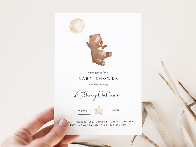 Editable Teddy Bear Balloon Bear Theme Baby Shower Invitation - Etsy