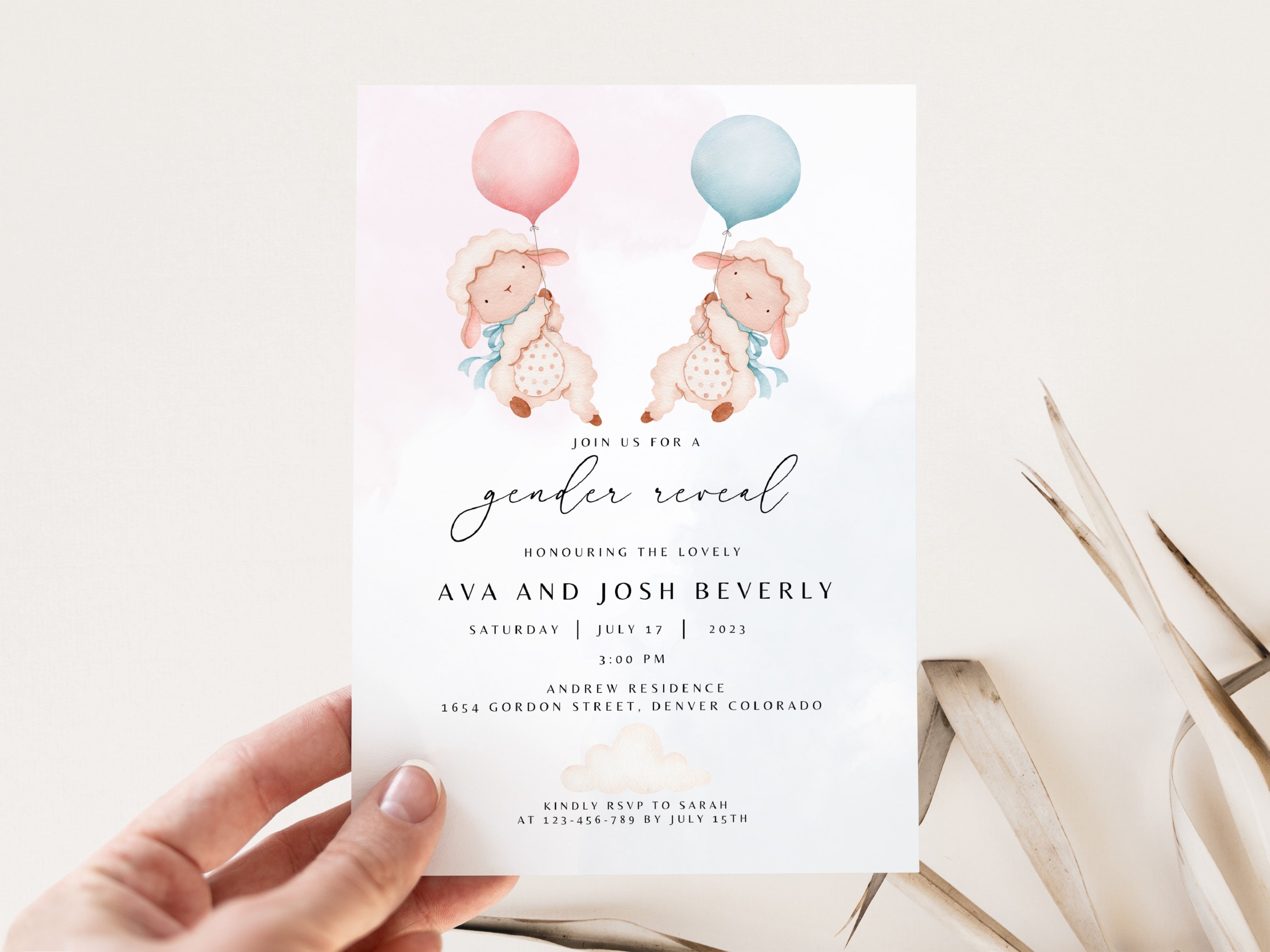 Lamb Gender Reveal Invitation Template, Sheep Gender Reveal Invite ...