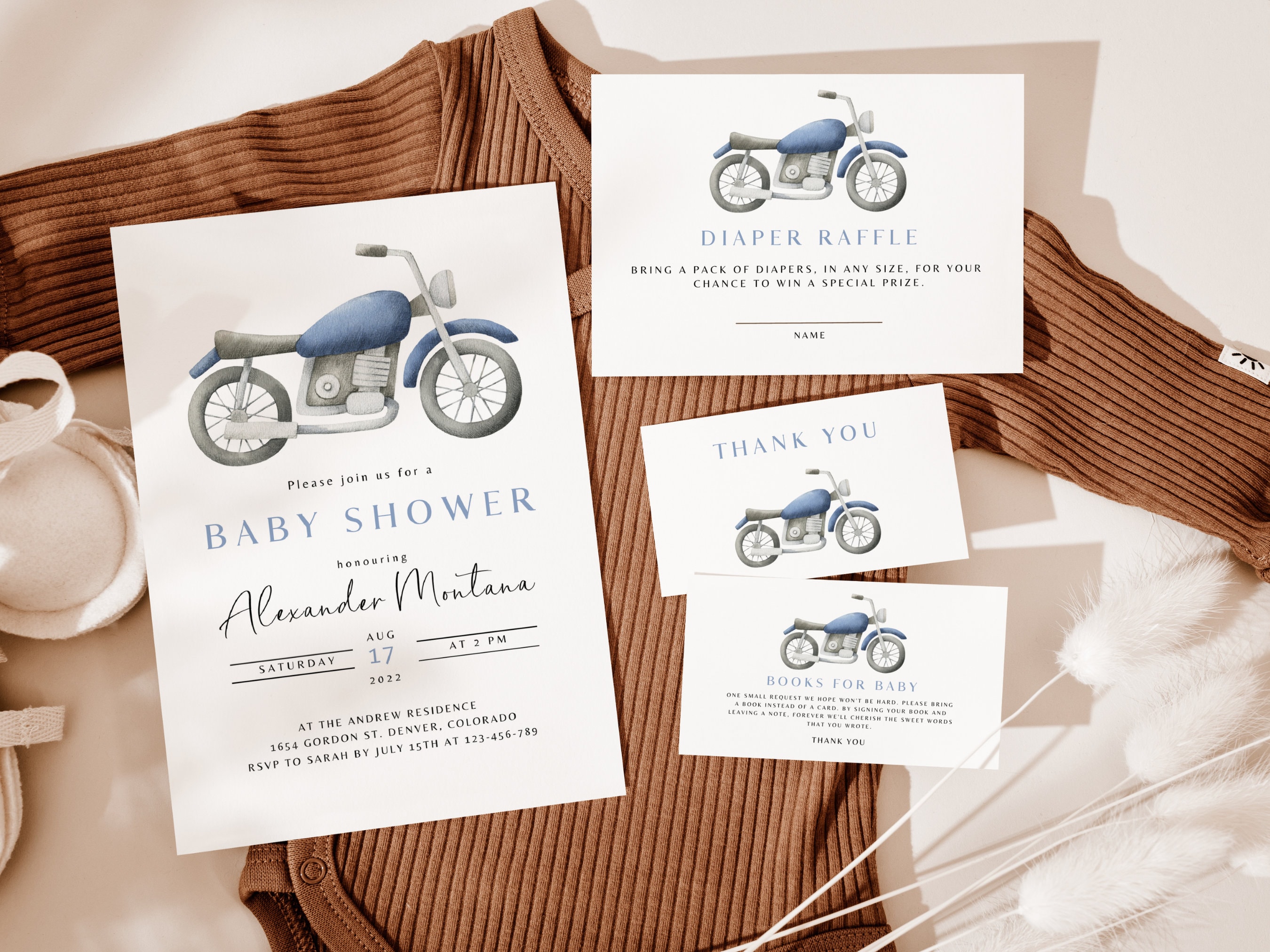Motorcycle Baby Shower Invitation Bundle Baby Boy Shower - Etsy
