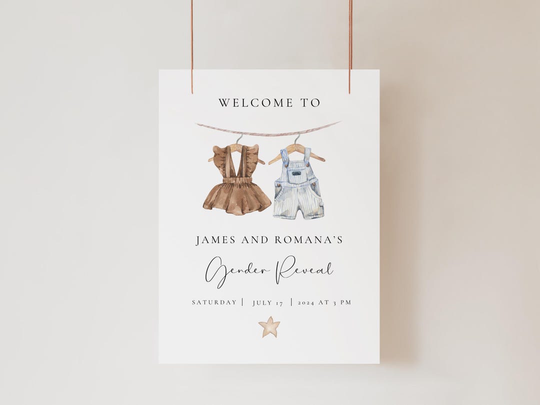 Boho Gender Reveal Welcome Sign: Vintage Baby Clothes (digital Download ...