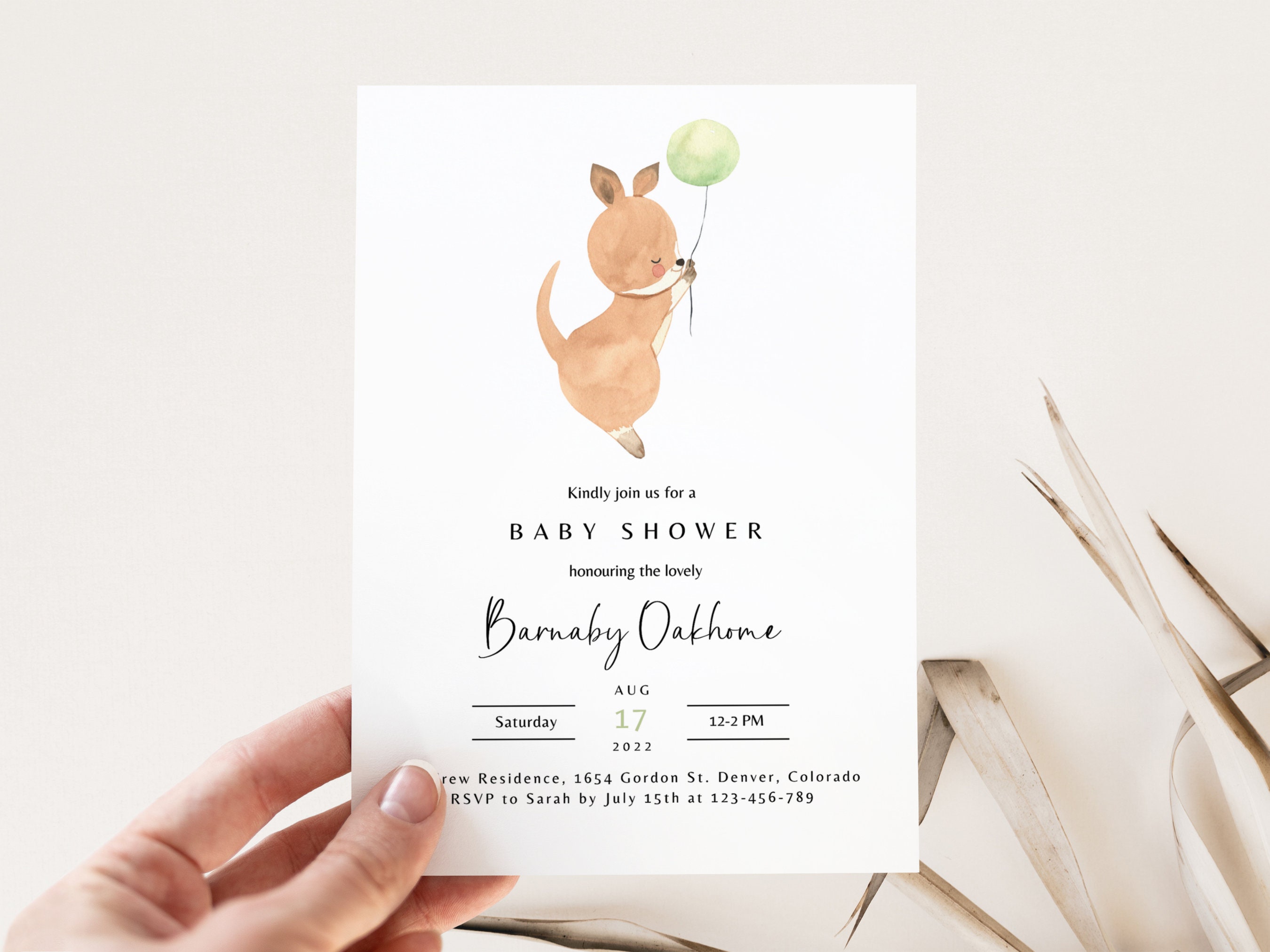 Editable Kangaroo Baby Shower Invitation Template, Printable Kangaroo ...