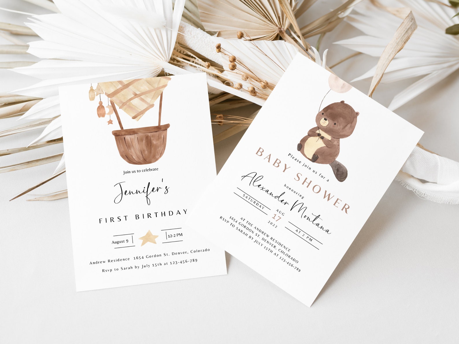 Editable Beaver Balloon Beaver Theme Baby Shower Invitation Boho Invite ...