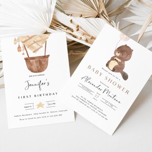 Editable Beaver Balloon Beaver Theme Baby Shower Invitation Boho Invite ...