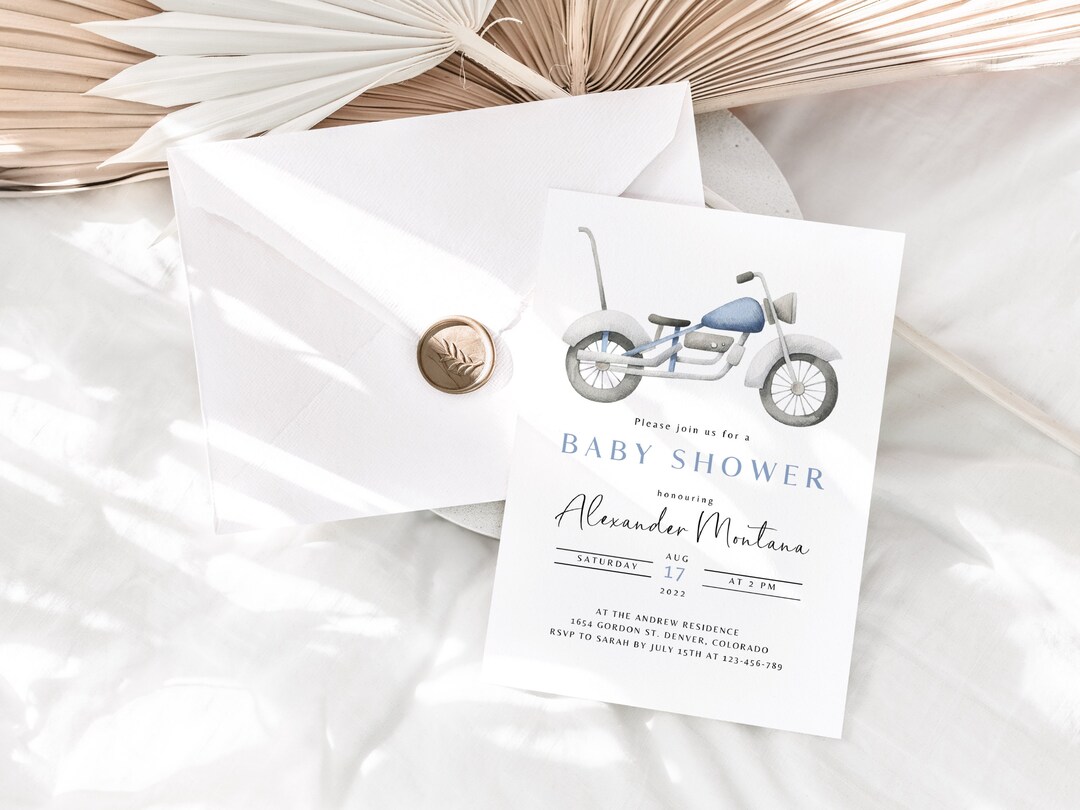Motorcycle Baby Shower, Motorcycle Baby Shower Invitation, Baby Boy ...