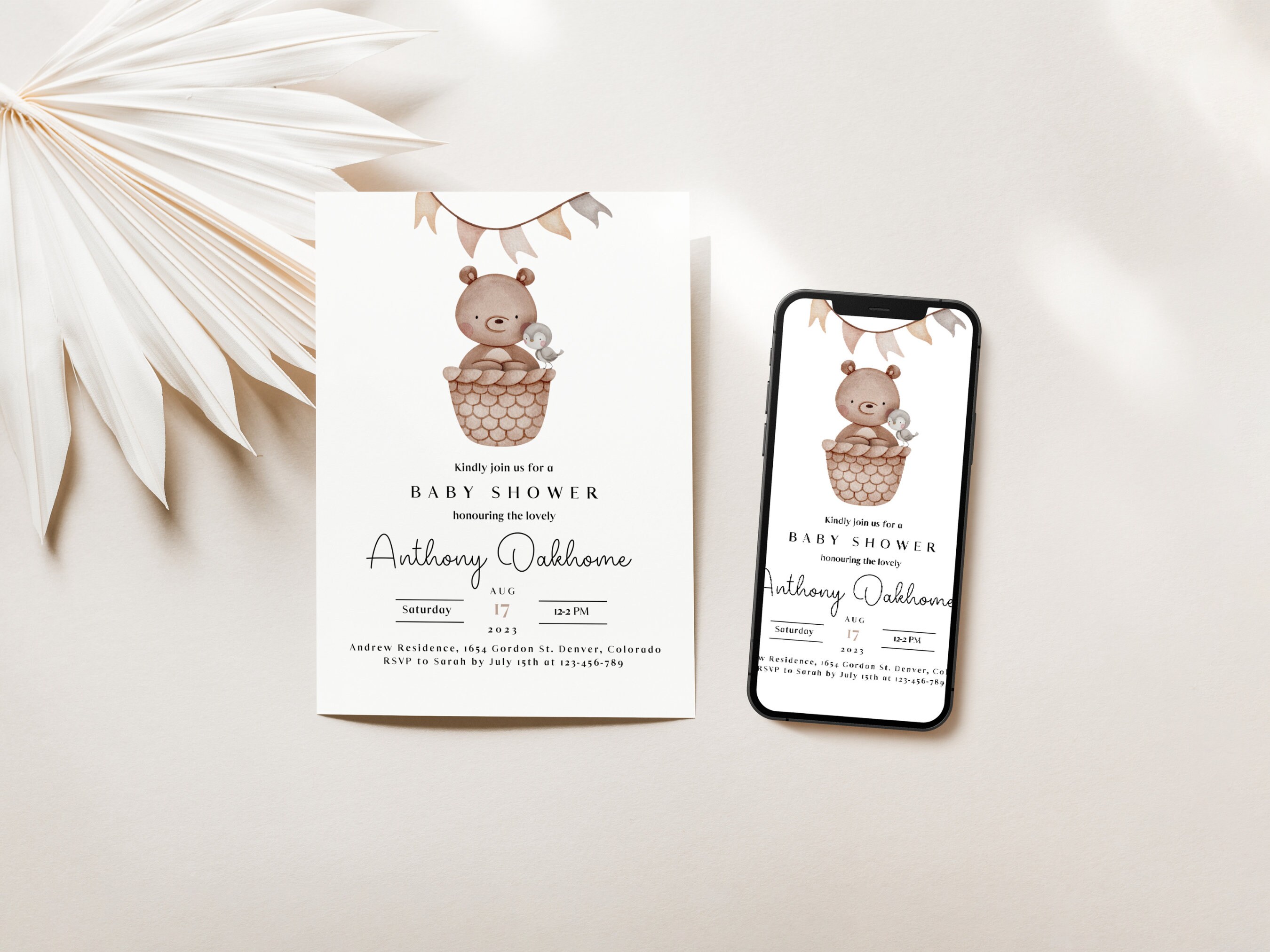 Plantilla de invitación de baby shower de oso boho invitación - Etsy México