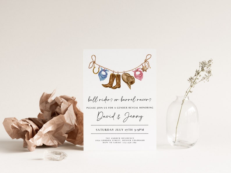 Cowboy Gender Reveal Invitation Template Editable Wild West Boy Baby ...