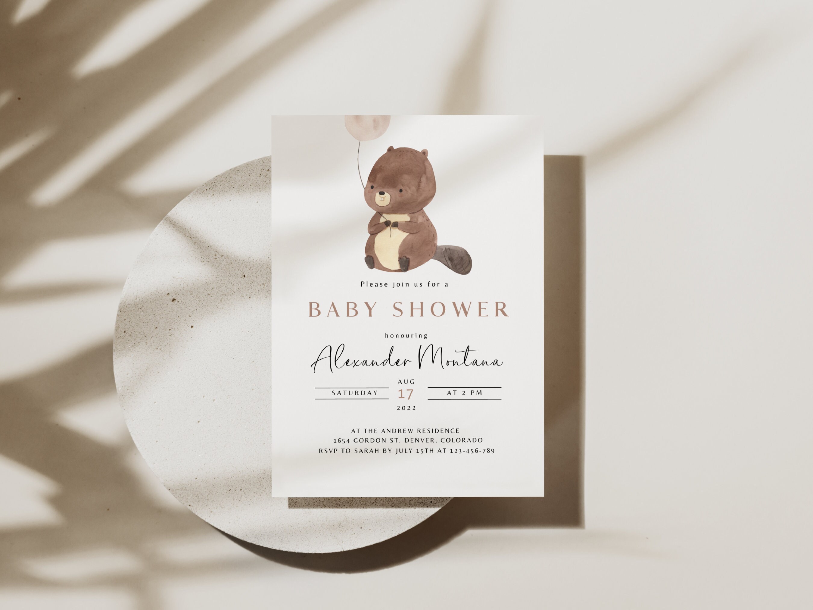 Editable Beaver Balloon Beaver Theme Baby Shower Invitation Boho Invite ...