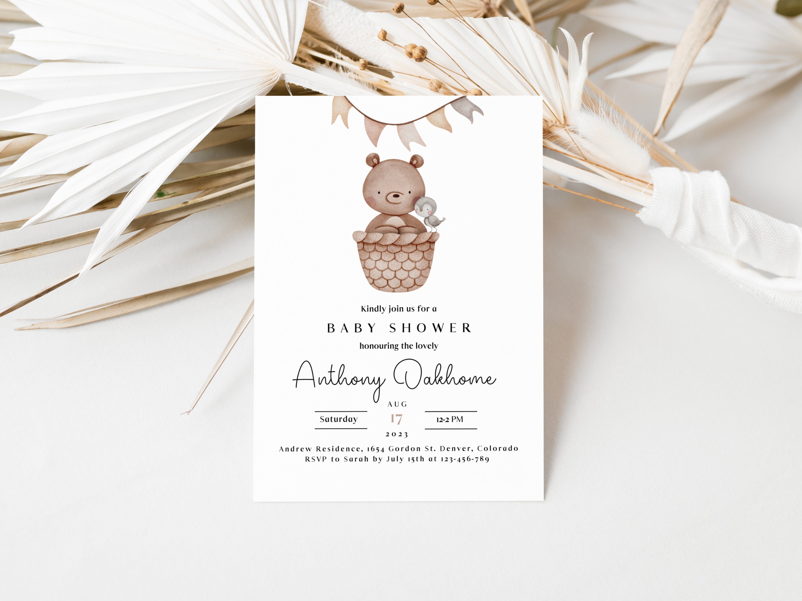 Plantilla de invitación de baby shower de oso boho invitación - Etsy México