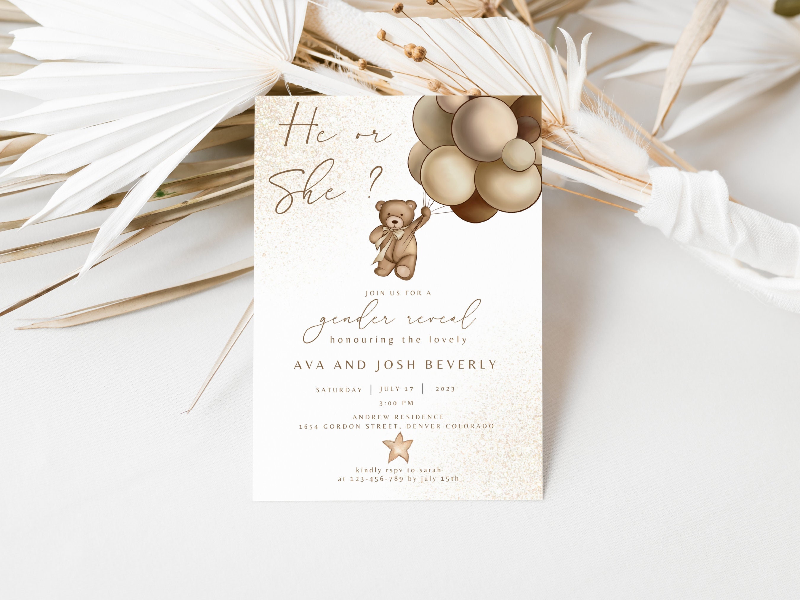 Editable Bear Balloons Gender Reveal Editable Invitation - Etsy