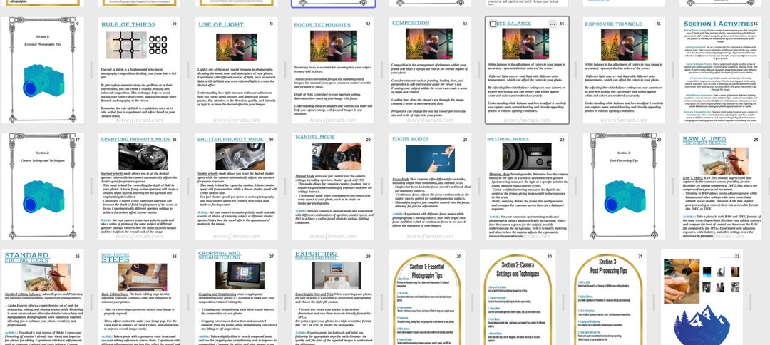 Photography Workbook With 3 Cheat Sheet Cards - Etsy