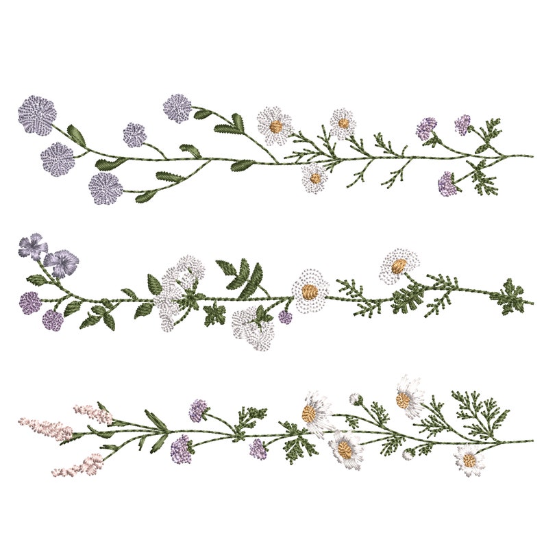3 Delicate Wildflower Borders Machine Embroidery Design, Botanical ...