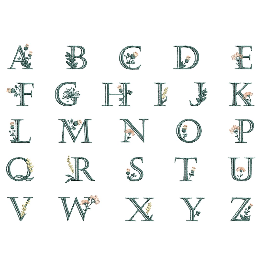 Delicate Flower Monogram ABC Machine Embroidery Design, Alphabet Font ...