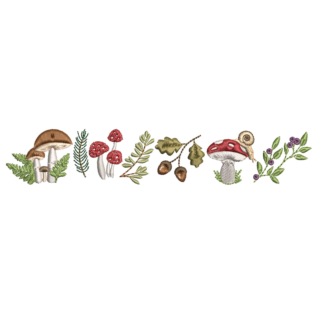 Magical Forest Border Machine Embroidery Design, Mushroom Pattern ...