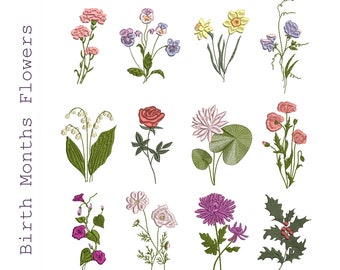 12 Birth Months Flowers Machine Embroidery Design Floral - Etsy