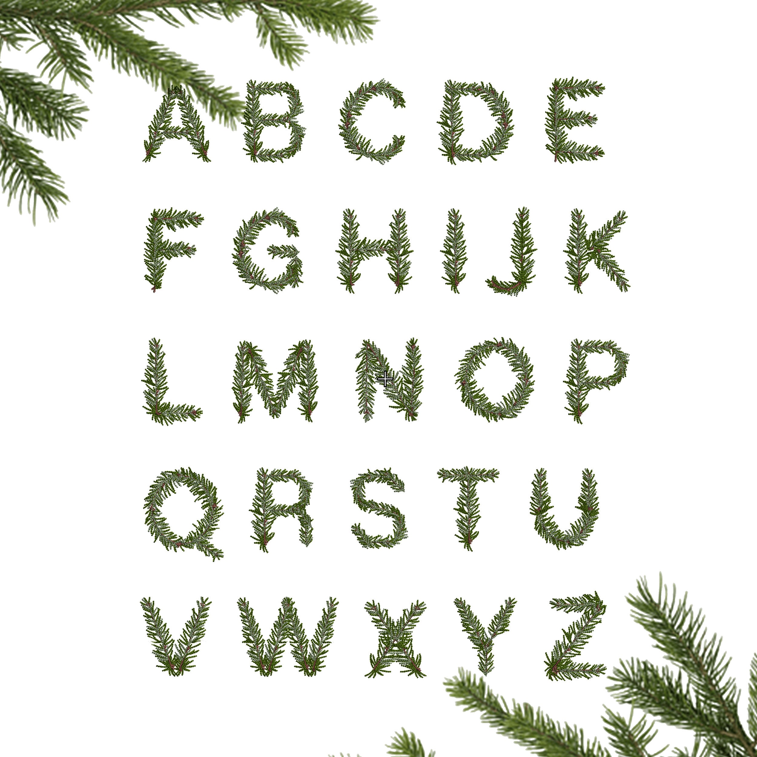 Christmas Pine Tree Branch Font Alphabet Monogram Machine - Etsy 日本