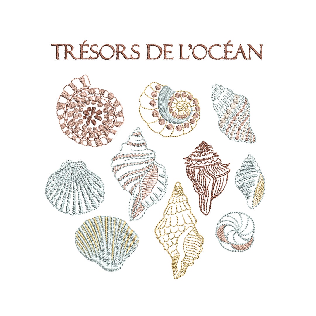Unusual Sea Shell Machine Embroidery Design Collection, Shells Algae ...