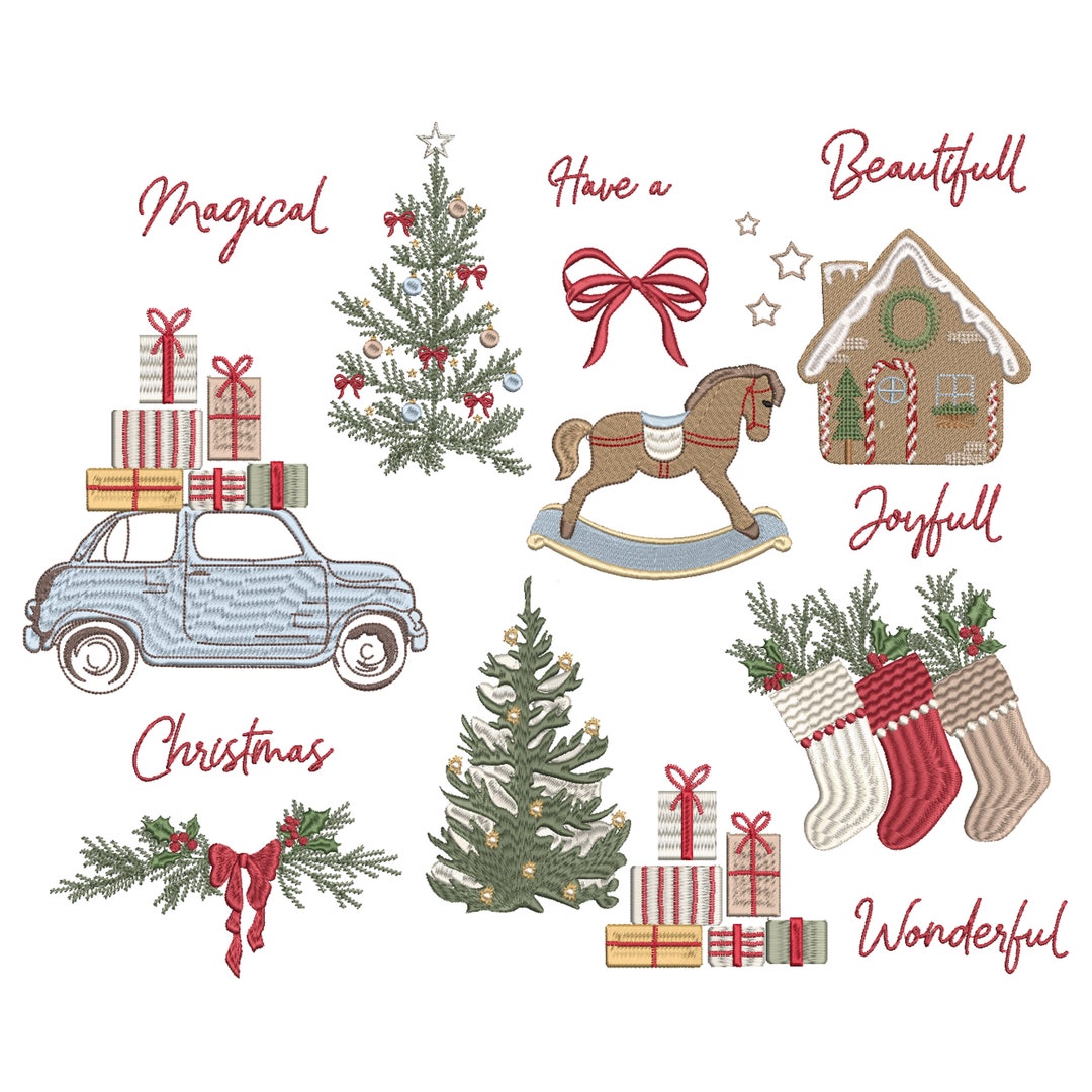 16 Christmas Tree Elements for Machine Embroidery, Winter Holiday ...
