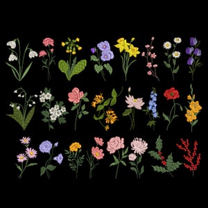 Birth Flower Bundle Machine Embroidery Design, 24 Flowers Floral ...