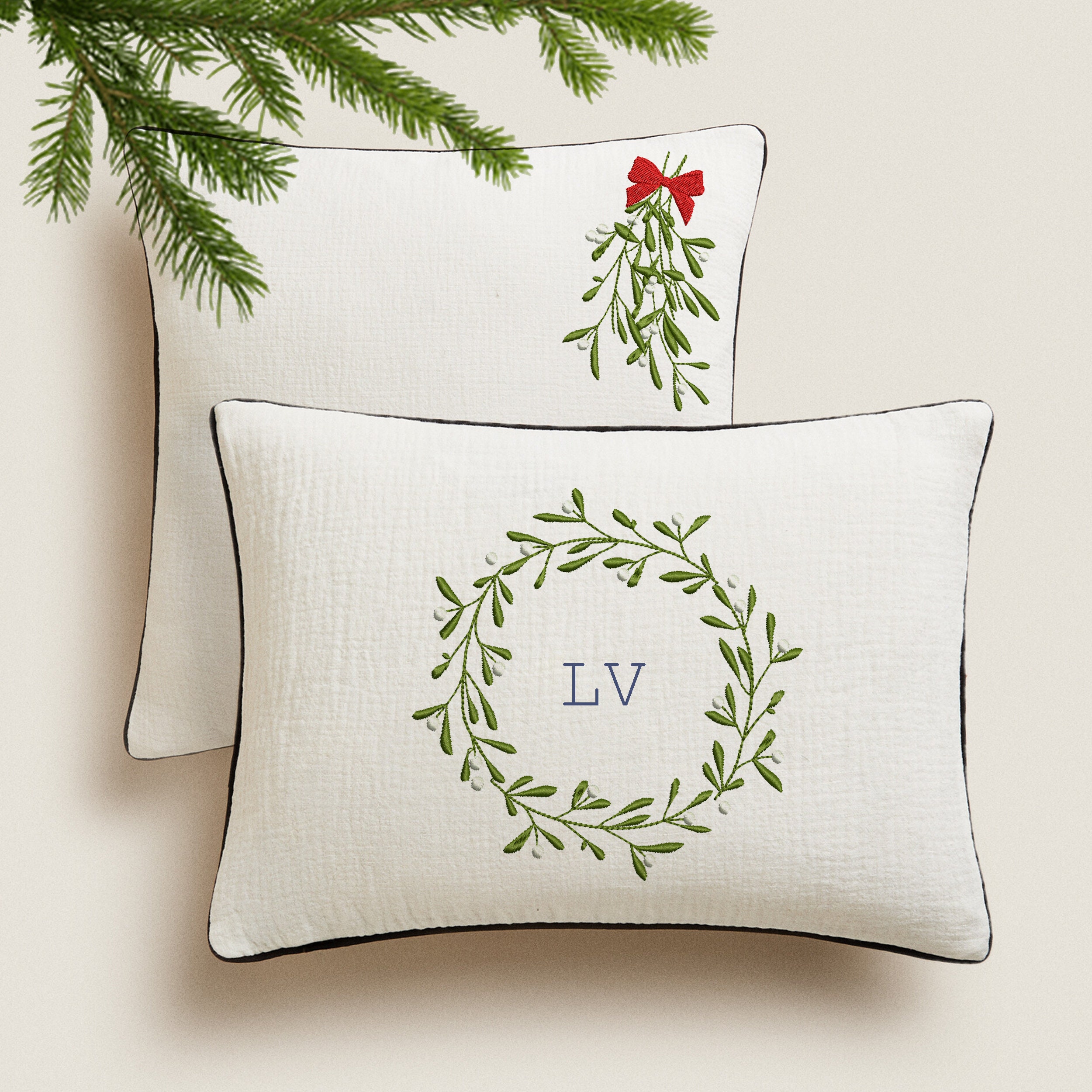 Christmas Mistletoe Branch, Border and Wreath for Machine Embroidery ...