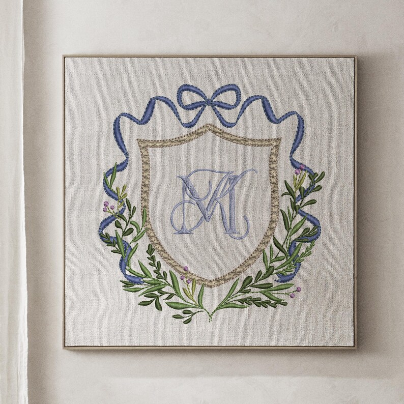 Modern Vintage Monogram Wreath Crest Machine Embroidery Design, Pattern ...