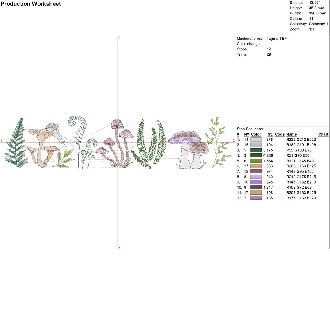Fern and Mushroom Border Machine Embroidery Design, Forest Pattern ...