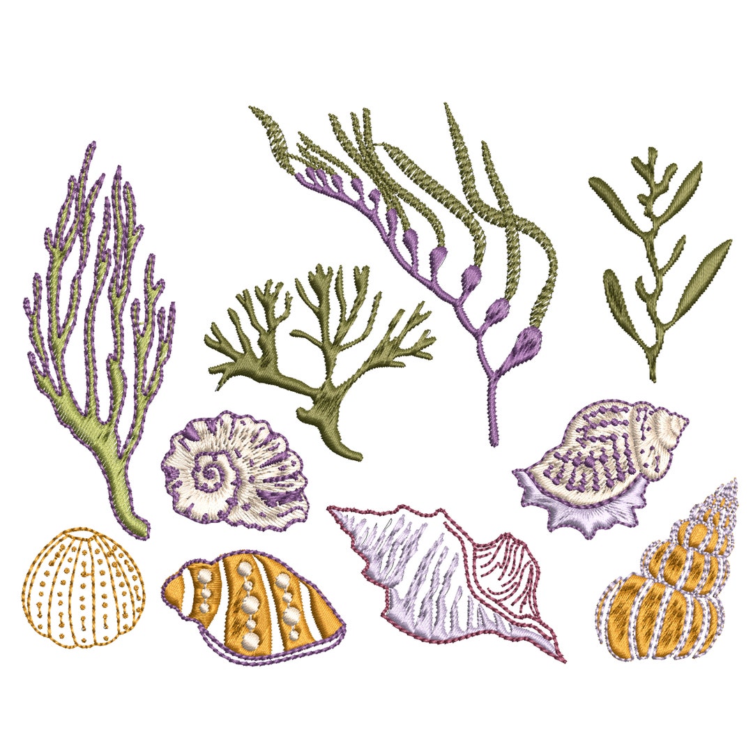 Magical Sea Machine Embroidery Design Collection, Shell Algae Seashells ...