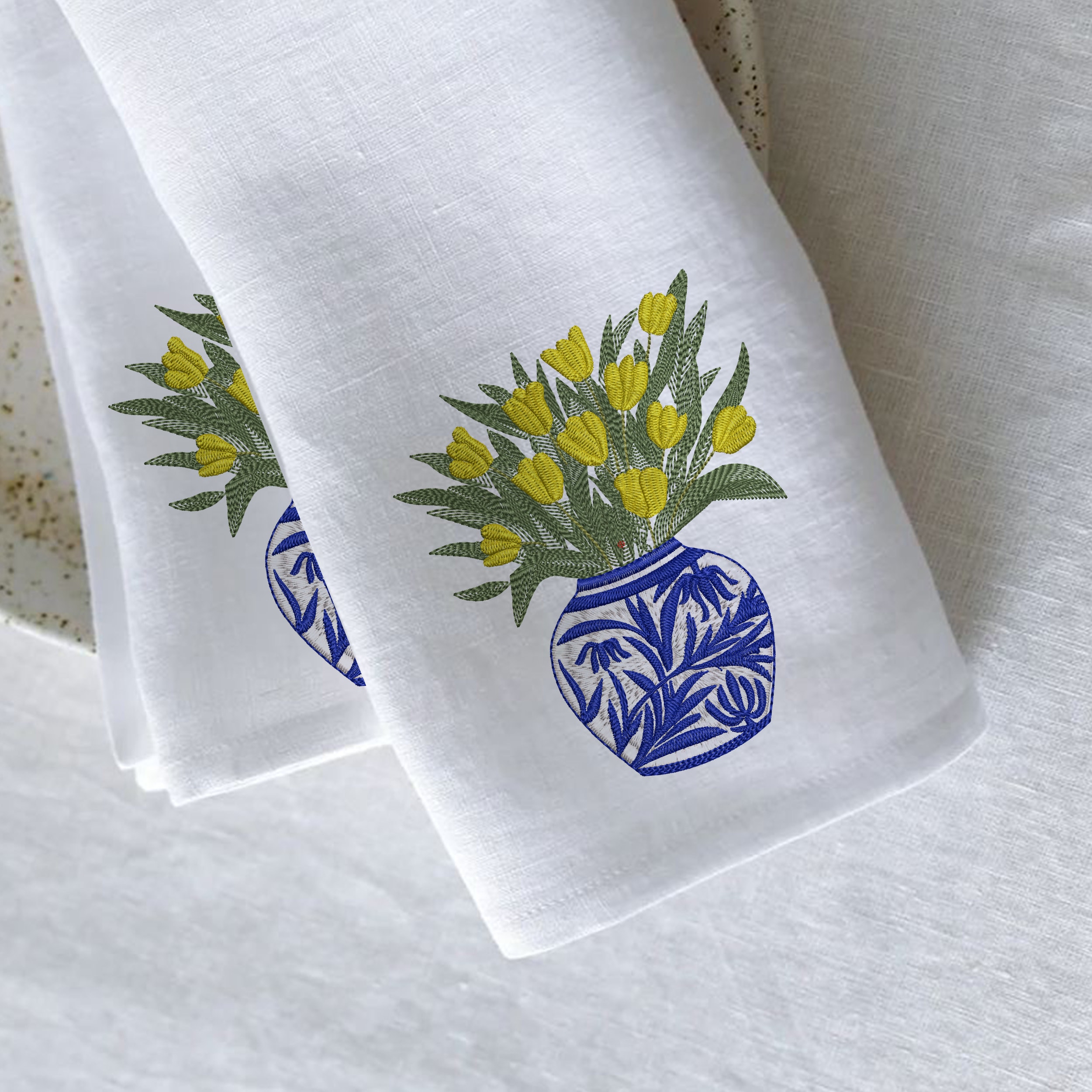 Chinoiserie Tulip and Hydrangea Vase Machine Embroidery Design Set ...