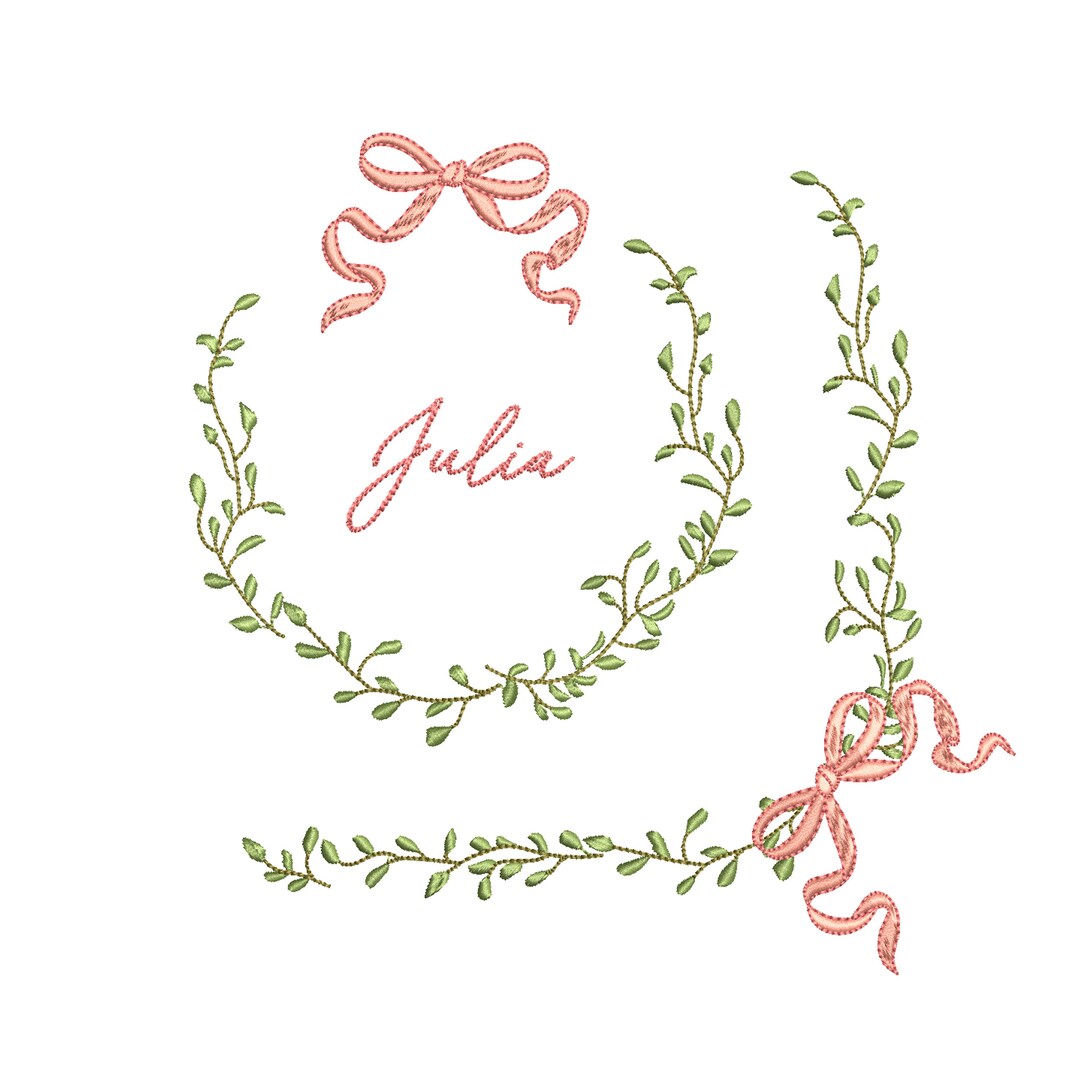 Wedding Foliage Monogram Wreath, Border and Corner Machine Embroidery ...