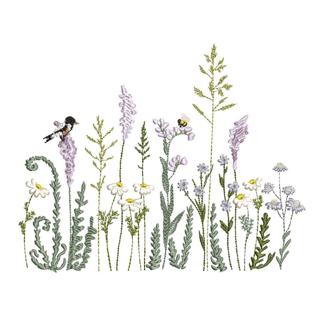 Wildflower Meadow Machine Embroidery Design, Botanical Flower Pattern ...