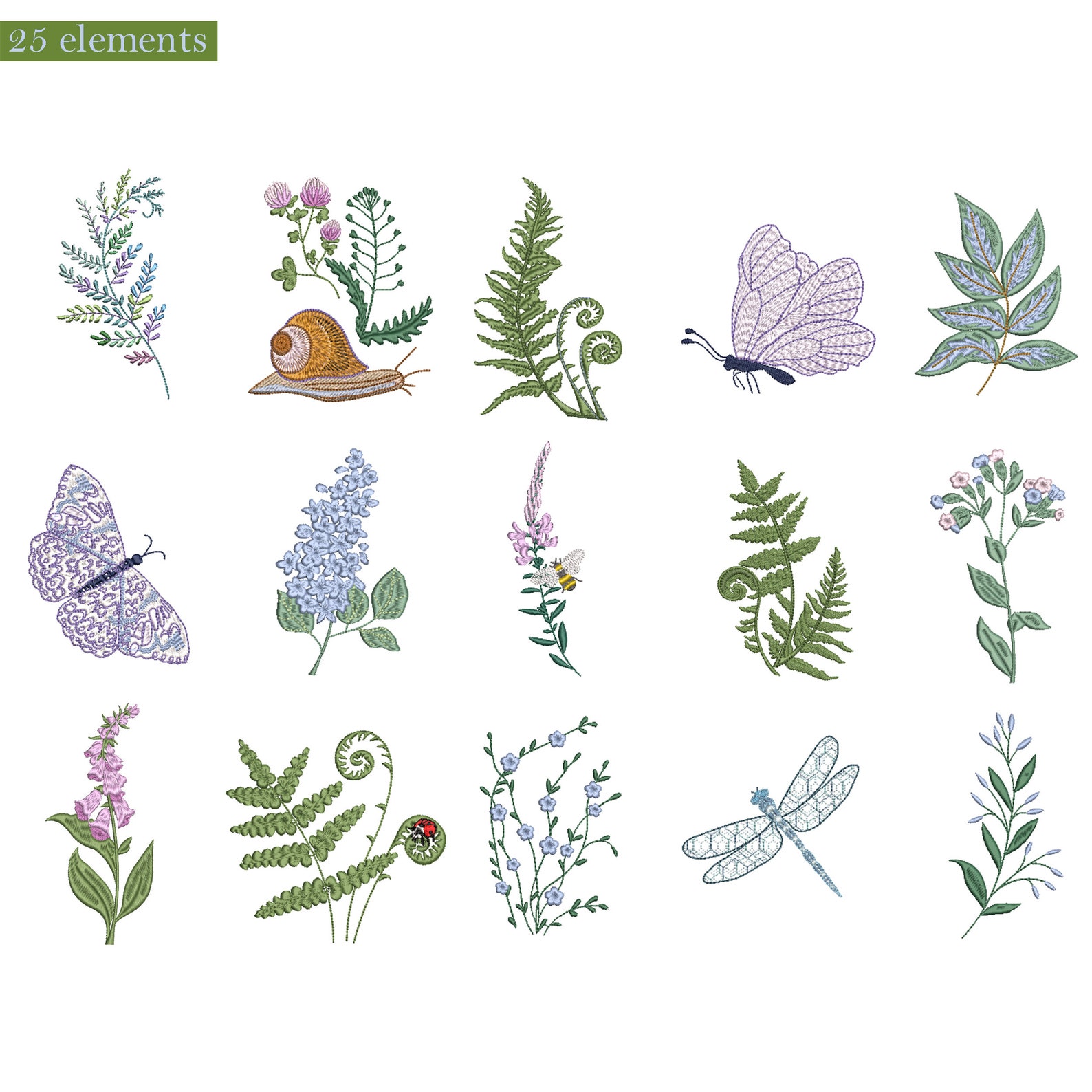 Belle Cottage Core Machine Embroidery Design Bundle, 25 Flower Fern ...
