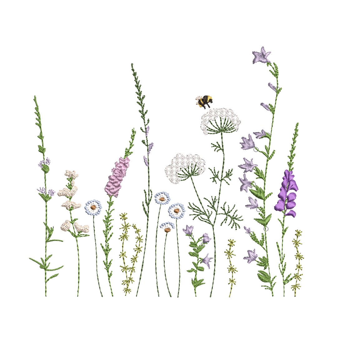 Magical Wildflower Meadow Machine Embroidery Design, Botanical Flower ...