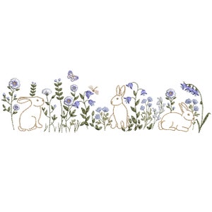 Easter Meadow Border Machine Embroidery Design, Flower Bunny Floral ...
